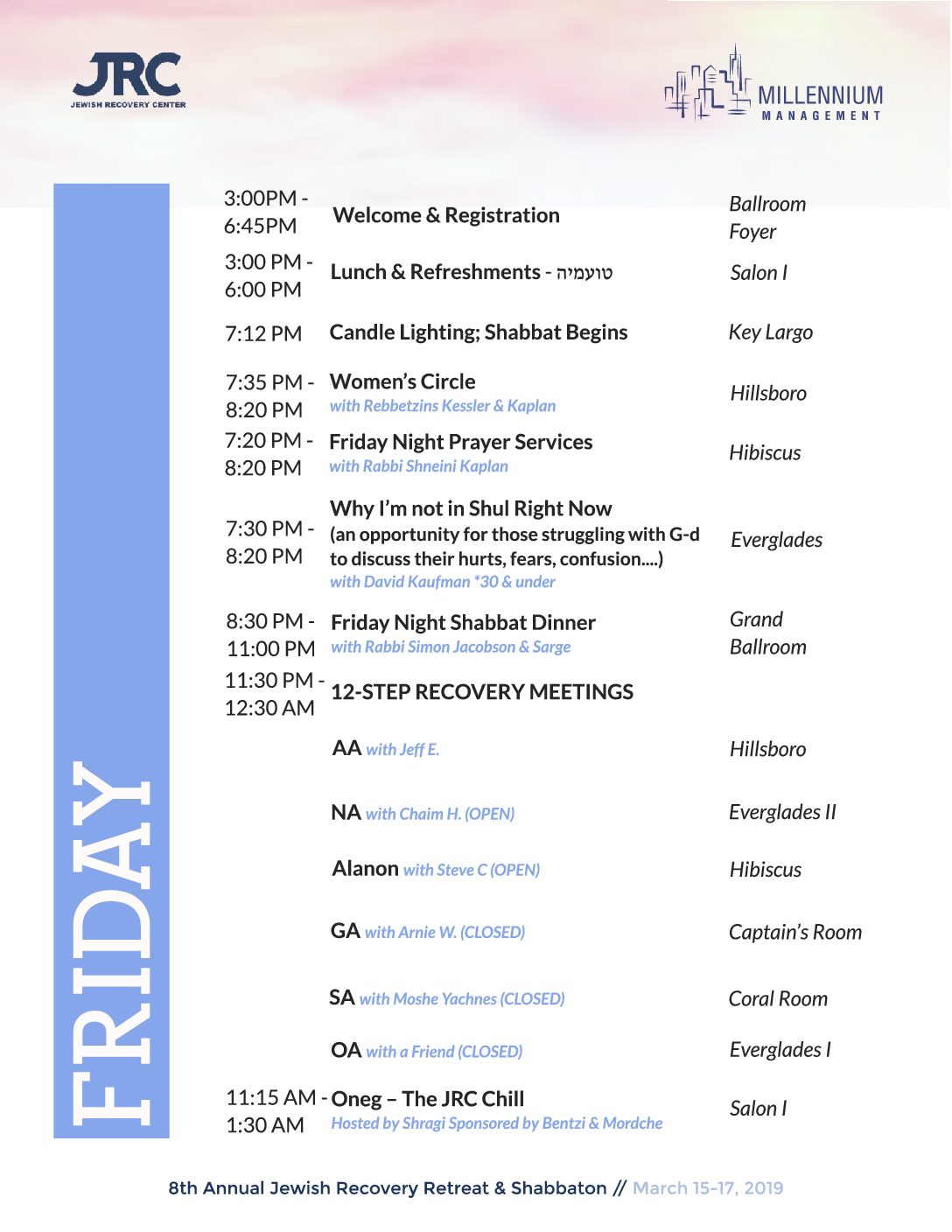 Jewish Recovery Center » Retreat Schedule